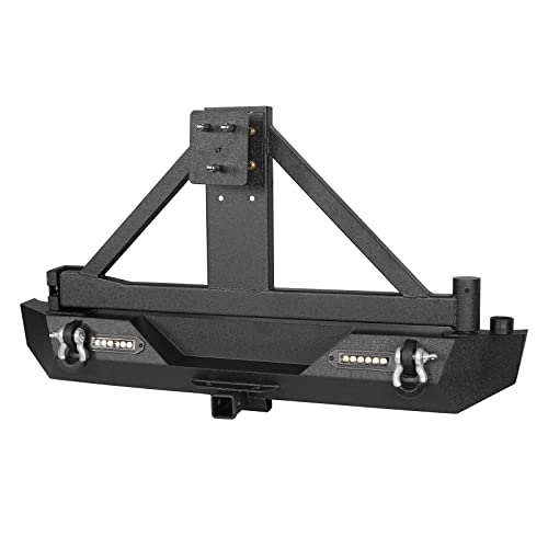 Hooke Road Wrangler TJ Rear Bumper with Tire Carrier + Front Bumpers Combo Compatible with Jeep Wrangler TJ 1997-2006