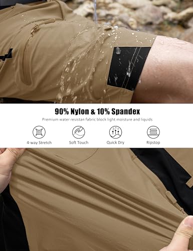 MAGCOMSEN Men's Khaki Hiking & Cycling Shorts with Pockets, Quick Dry, Stretchable, Size 38
