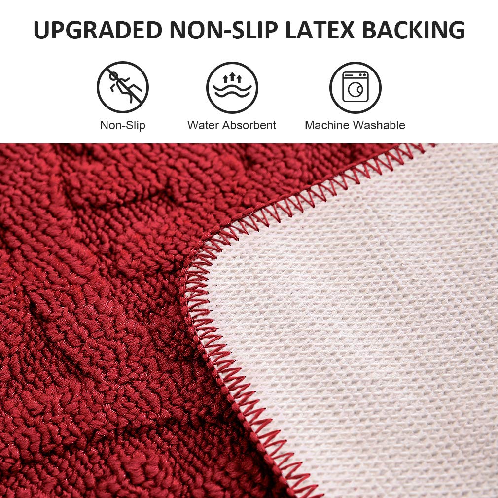 VANZAVANZU Kitchen Rug Mats, 30"x18" Non Slip Kitchen Mat Irregular Half Round Kitchen Carpet, Designed in Latex Backing Absorbent and Machine Washable for Kitchen Doorway Bathroom Floors (Red)