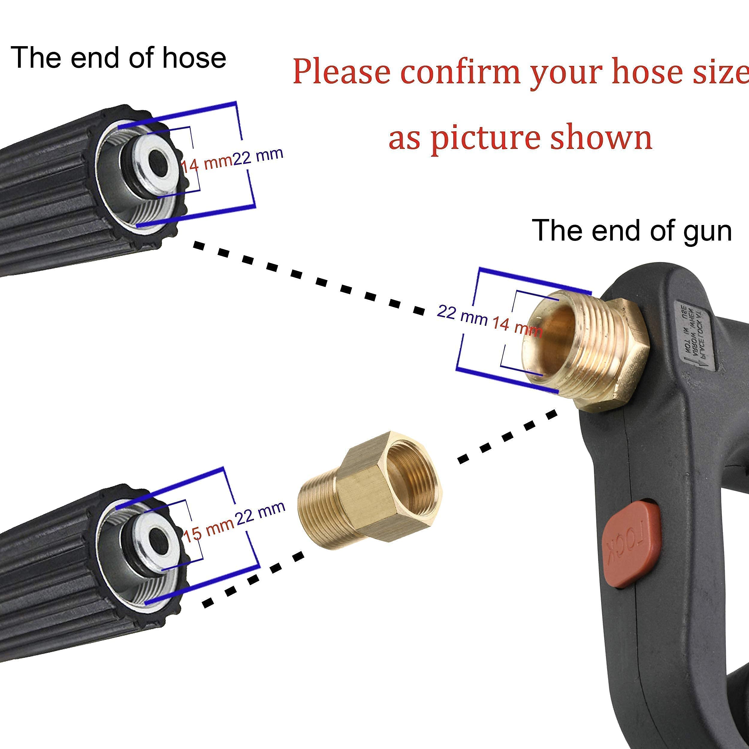 M MINGLE Short High Pressure Washer Gun for Hot and Cold Water, Pressure Washer Hose Adapter Set, 5000 PSI