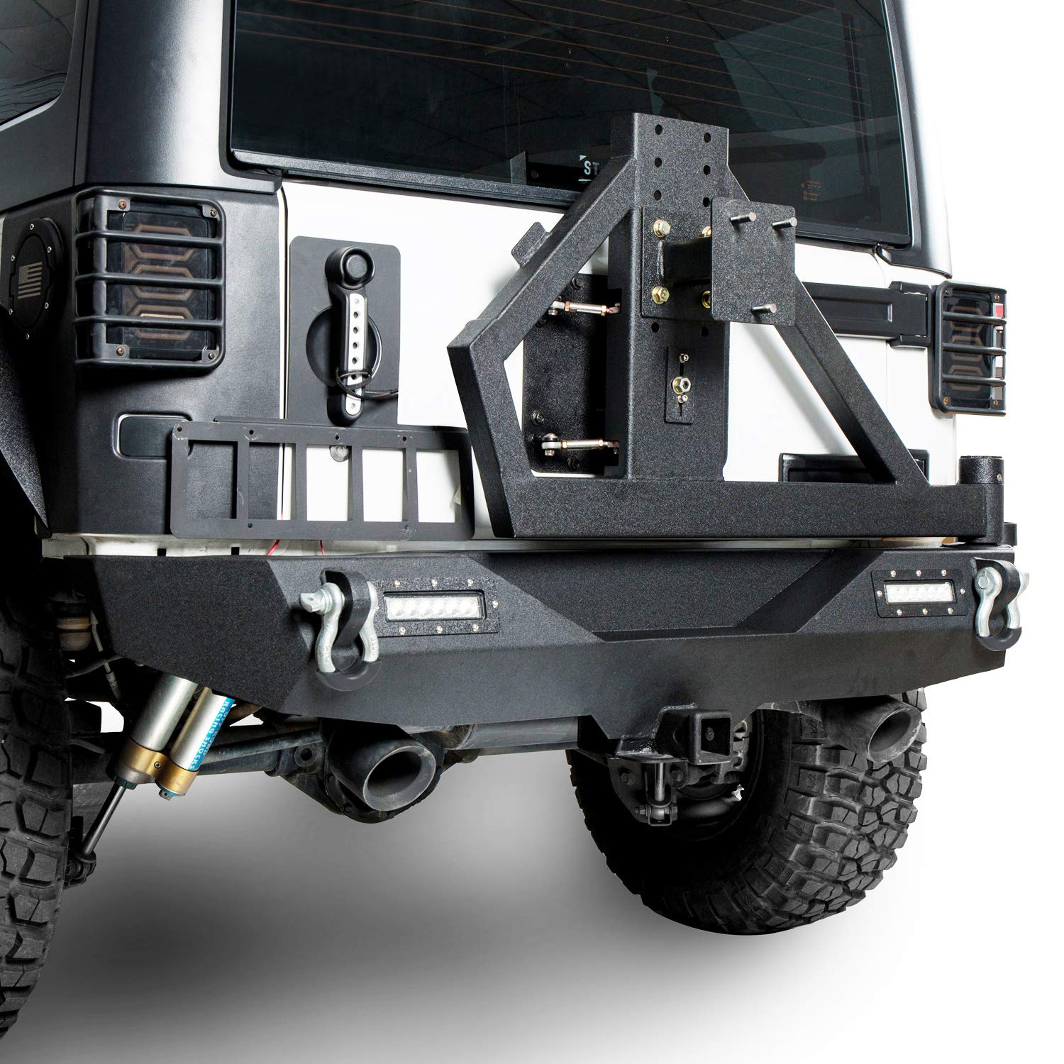 Hooke Road Wrangler JK Rear Bumper with Spare Tire Carrier and 2" Receiver Hitches Compatible with Jeep Wrangler JK & Unlimited 2007-2018