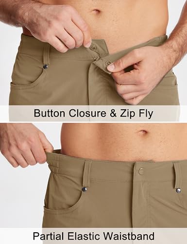 MAGCOMSEN Men's Khaki Hiking & Cycling Shorts with Pockets, Quick Dry, Stretchable, Size 38