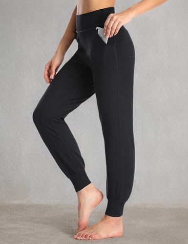 MOVE BEYOND Women's Buttery Soft Yoga Joggers 4 Pockets High Waist Lightweight Sweatpants Running Lounge Pants, Black, M