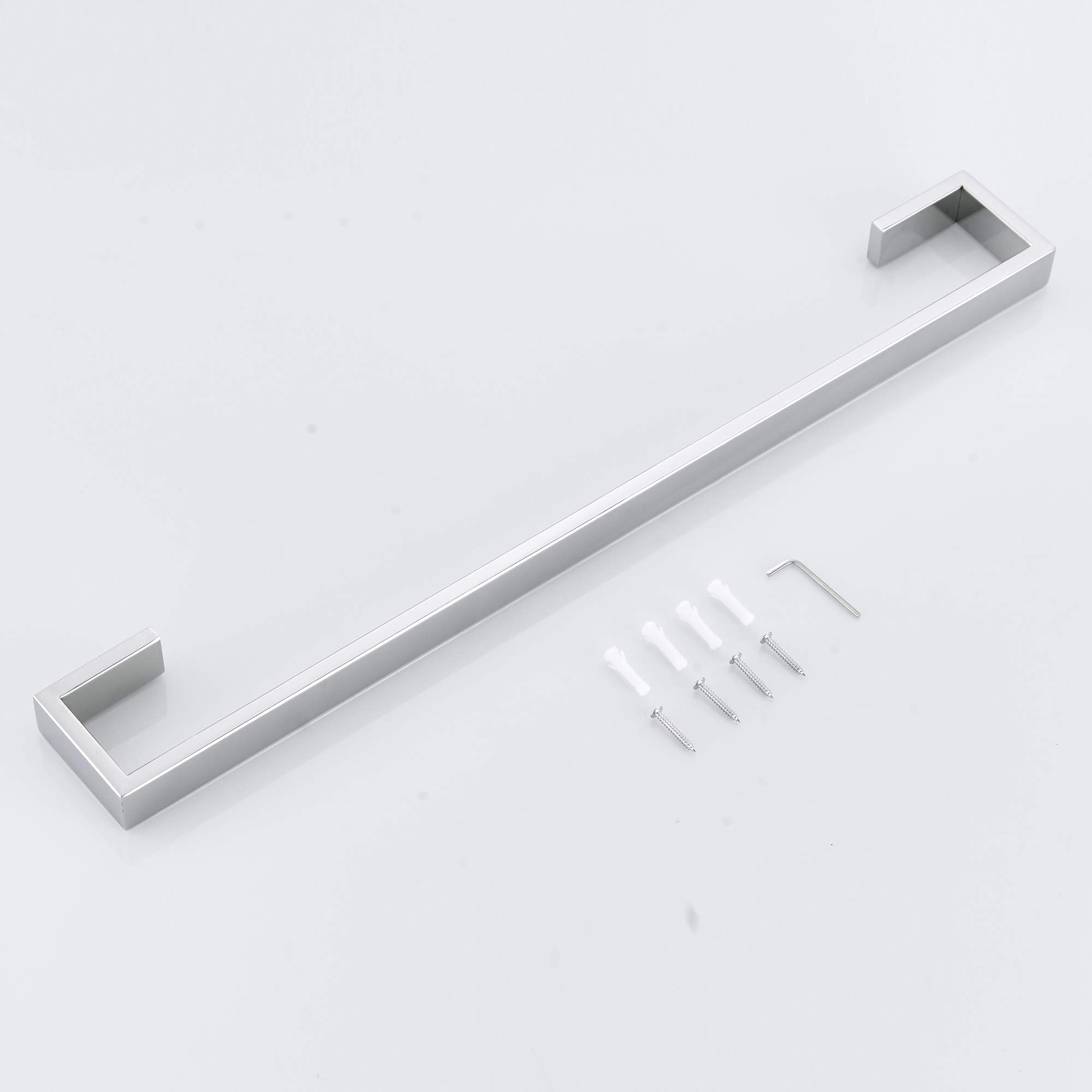 JunSun Polished Chrome Bath Towel Bar 24 Inch - Modern Bathroom Rack Holder - Wall Mounted Single Rod Hardware - Home Decor Rail Shelf Hanger