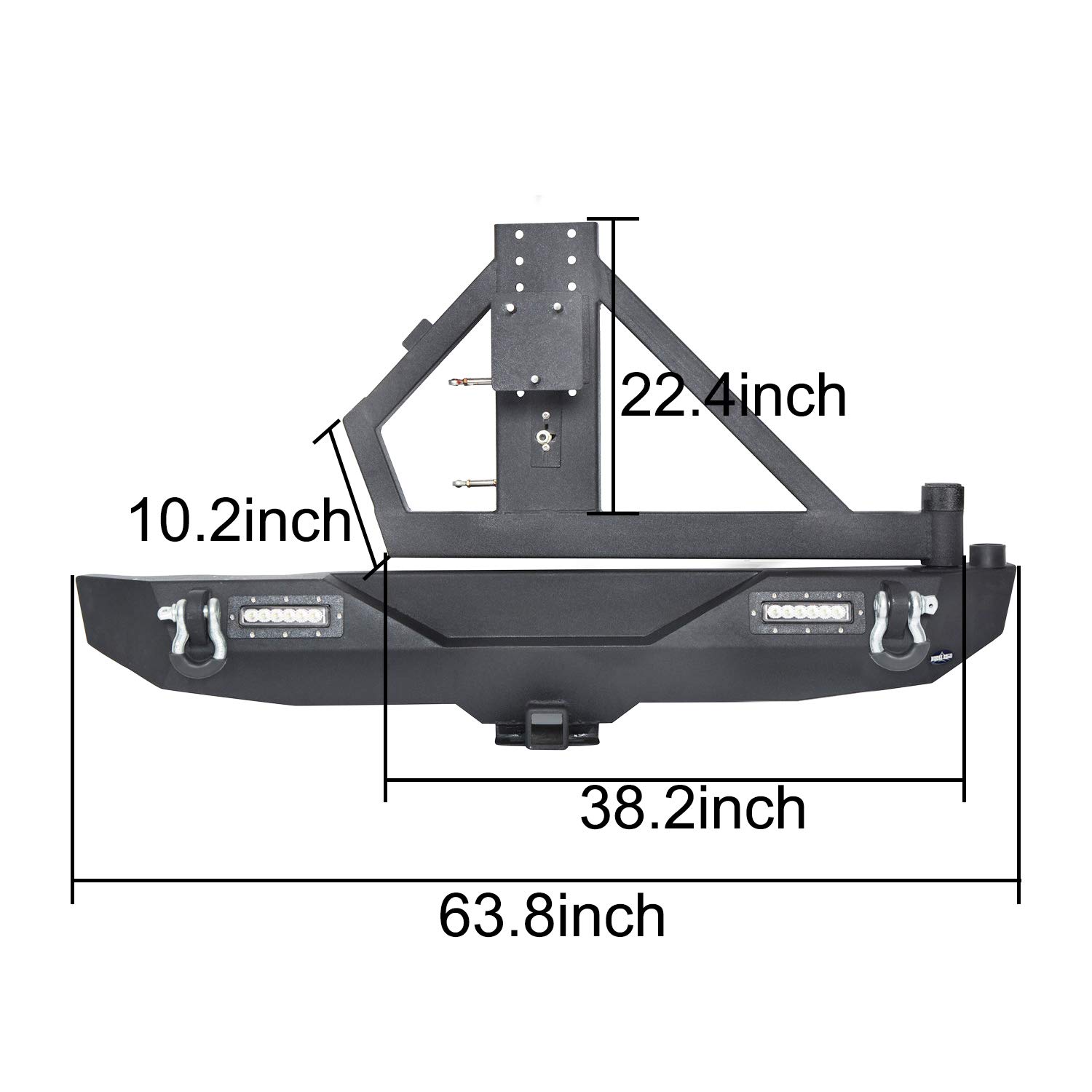 Hooke Road Wrangler JK Rear Bumper with Spare Tire Carrier and 2" Receiver Hitches Compatible with Jeep Wrangler JK & Unlimited 2007-2018