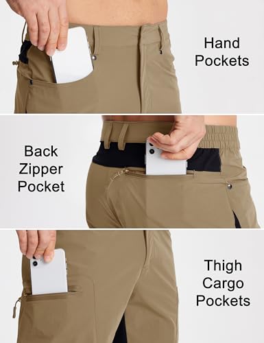 MAGCOMSEN Men's Khaki Hiking & Cycling Shorts with Pockets, Quick Dry, Stretchable, Size 38