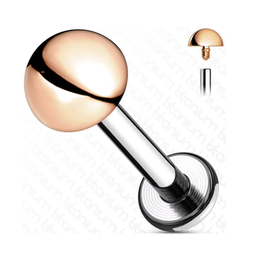 Amelia Fashion 16 Gauge Implant Grade Titanium Internally Threaded Labret with Dome Top (Choose Color) (Rose Gold)