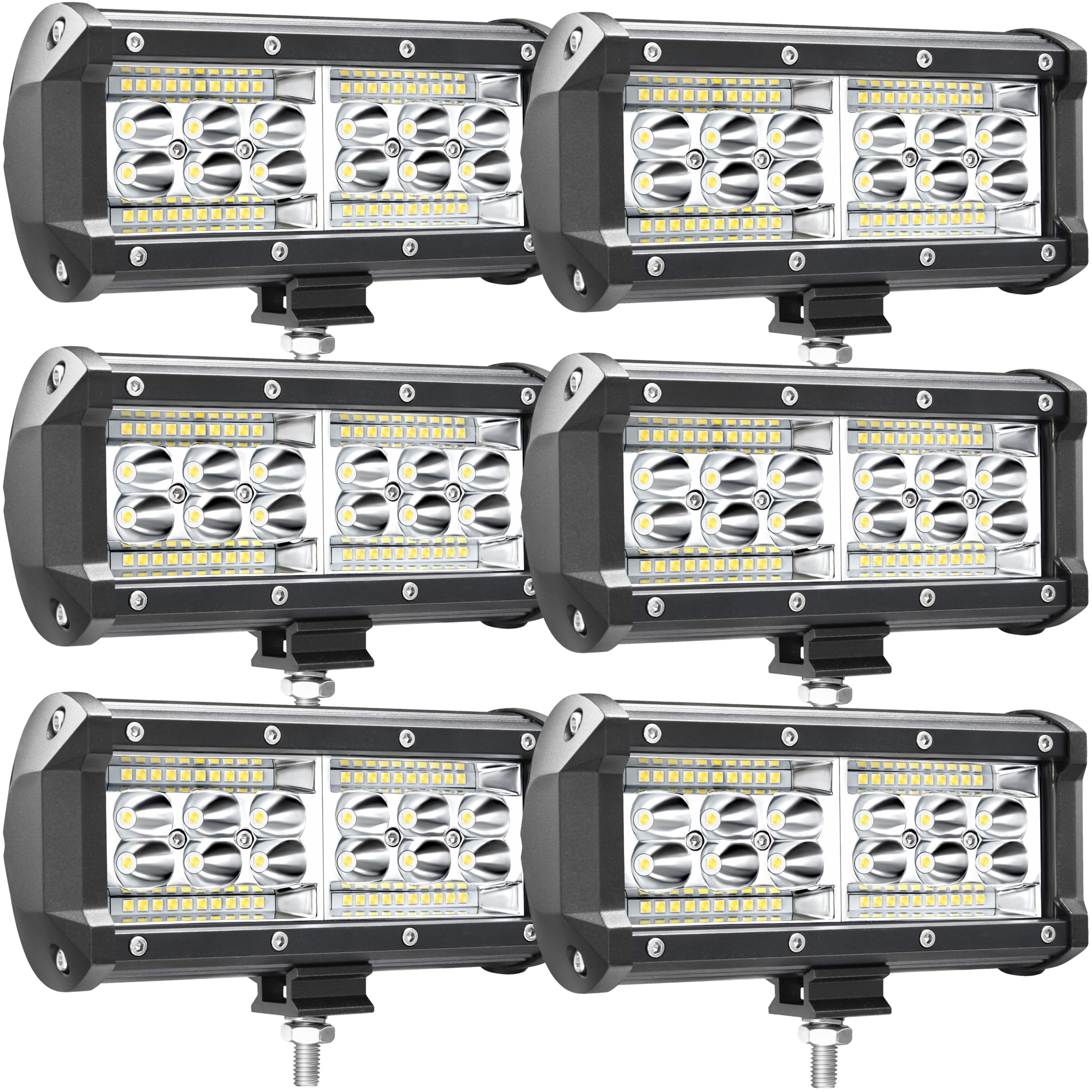 7 Inch LED Light Bar, 240W 24000lm LED Pod Lights for Tractors, LED Work Lights for Truck, Spot Flood Combo Beam Off Road Light Pods Fog Lights for Boat Trailer Pickup Car RZR ATV UTV RV, 6 Pack