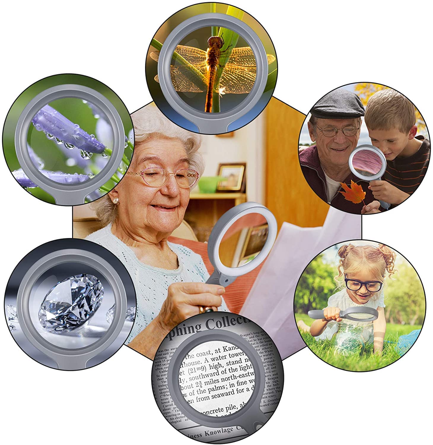 HYOIIO 10X Handheld Magnifying Glass-Lighted Reading Magnifier with 12 LED Lights Large and Real Magnifying Lens for Macular Degeneration, Seniors Reading, Soldering, Inspection, Coins