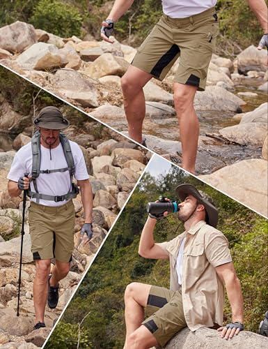 MAGCOMSEN Men's Khaki Hiking & Cycling Shorts with Pockets, Quick Dry, Stretchable, Size 38