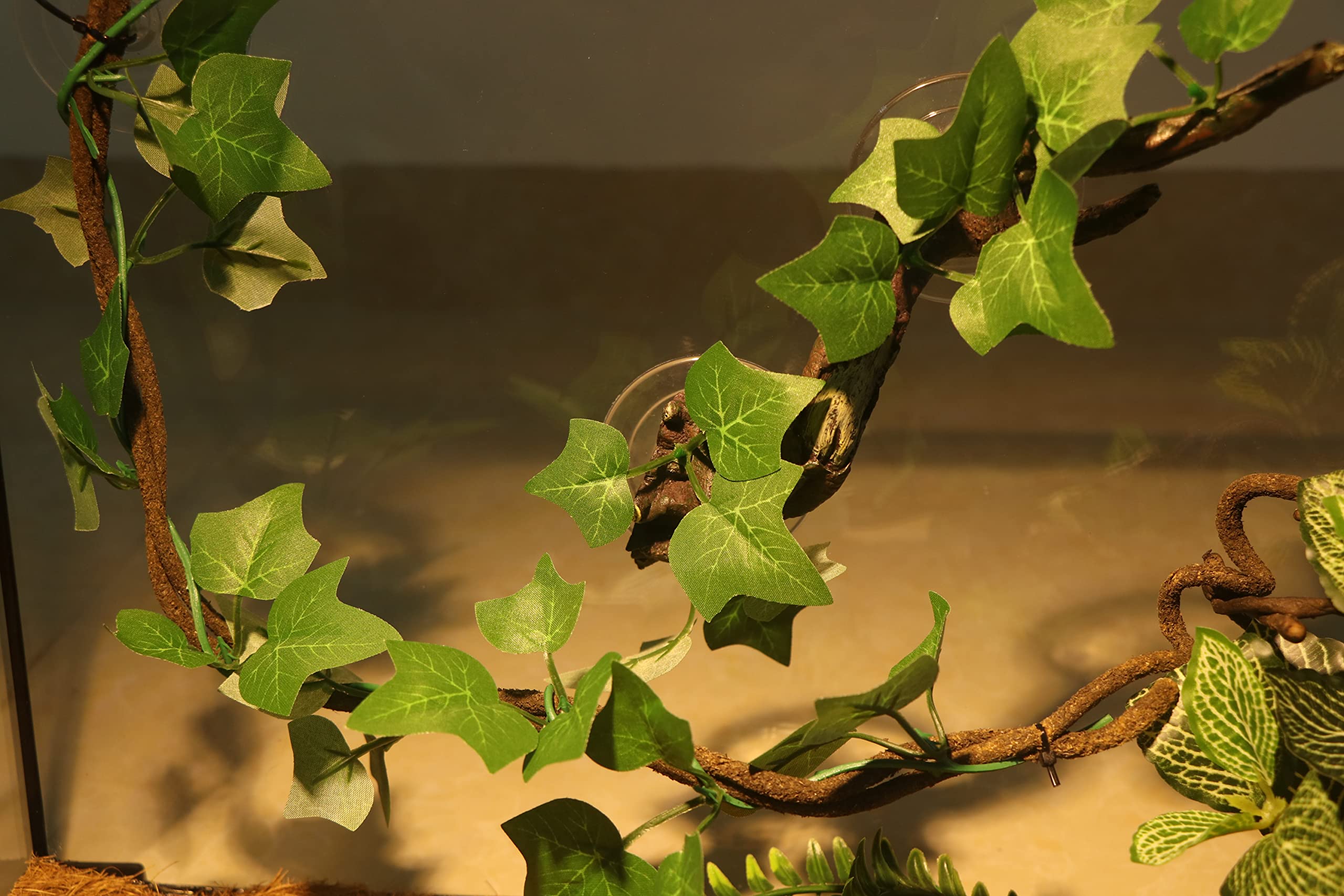 AQUA KT Reptile Flexible Climbing Vine Tree Branch with Leaves and Suction Cup for Lizard Snake Amphibian Terrarium Habitat Decoration