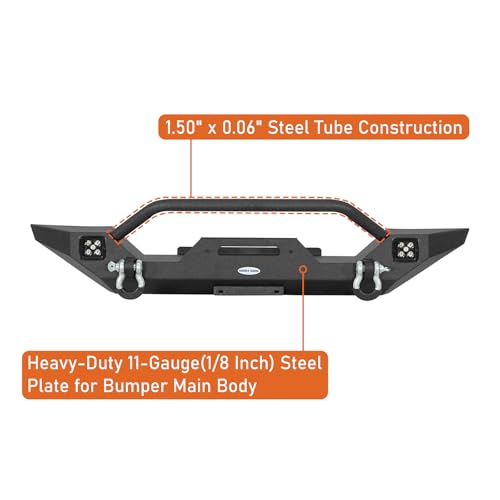 Hooke Road Wrangler TJ Rear Bumper with Tire Carrier + Front Bumpers Combo Compatible with Jeep Wrangler TJ 1997-2006