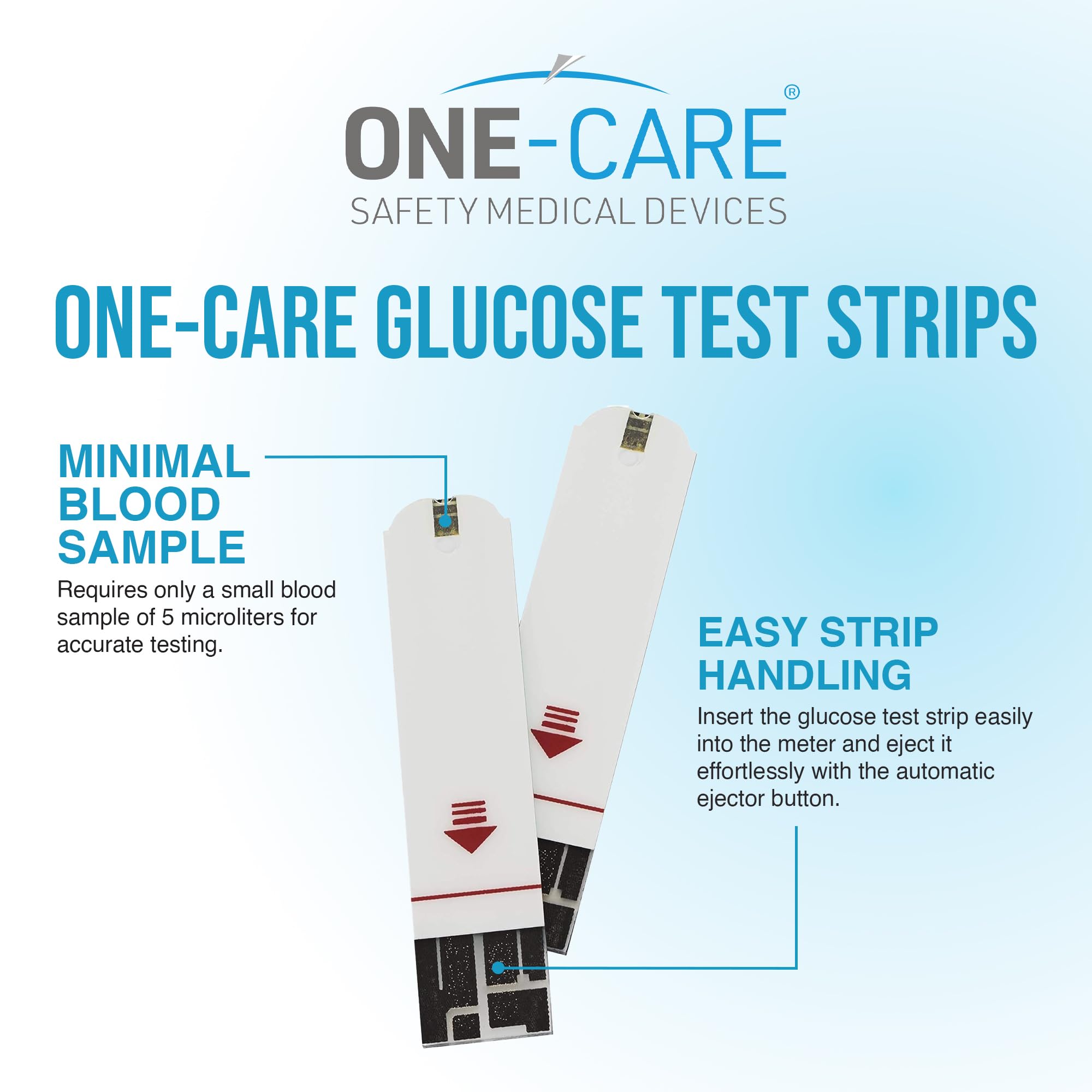 MediVena ONE-CARE Glucose Test Strips for use with ONE-CARE Meter, Blood Sugar, Diabetes, Glucose Monitoring, Glucometer Testing, Easy at Home Care Products, Fast & Acurate Results (50 Count/Box)