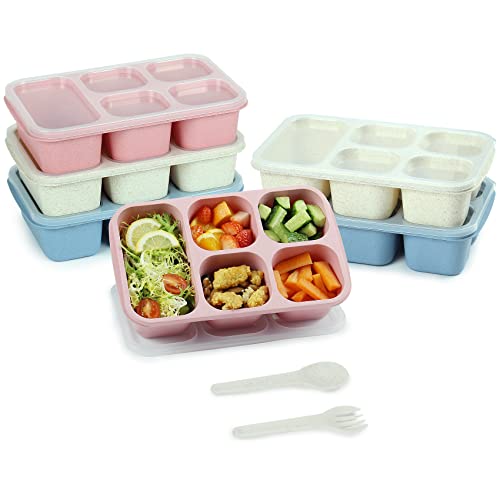 Nuoqiuu 6 Pcs Bento Snack Containers, 5-Compartment Lunchable Containers, Reusable Meal Prep Container for Kids, Snack Storage Boxes for Toddler School