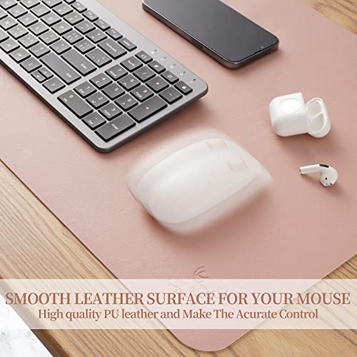 Yikda Dual-Sided Leather Mouse pad Desk mat, PU Leather Desk pad Large Mouse pad, Waterproof Desk Mat for Desktop (31"x15.7" Pink/Silver