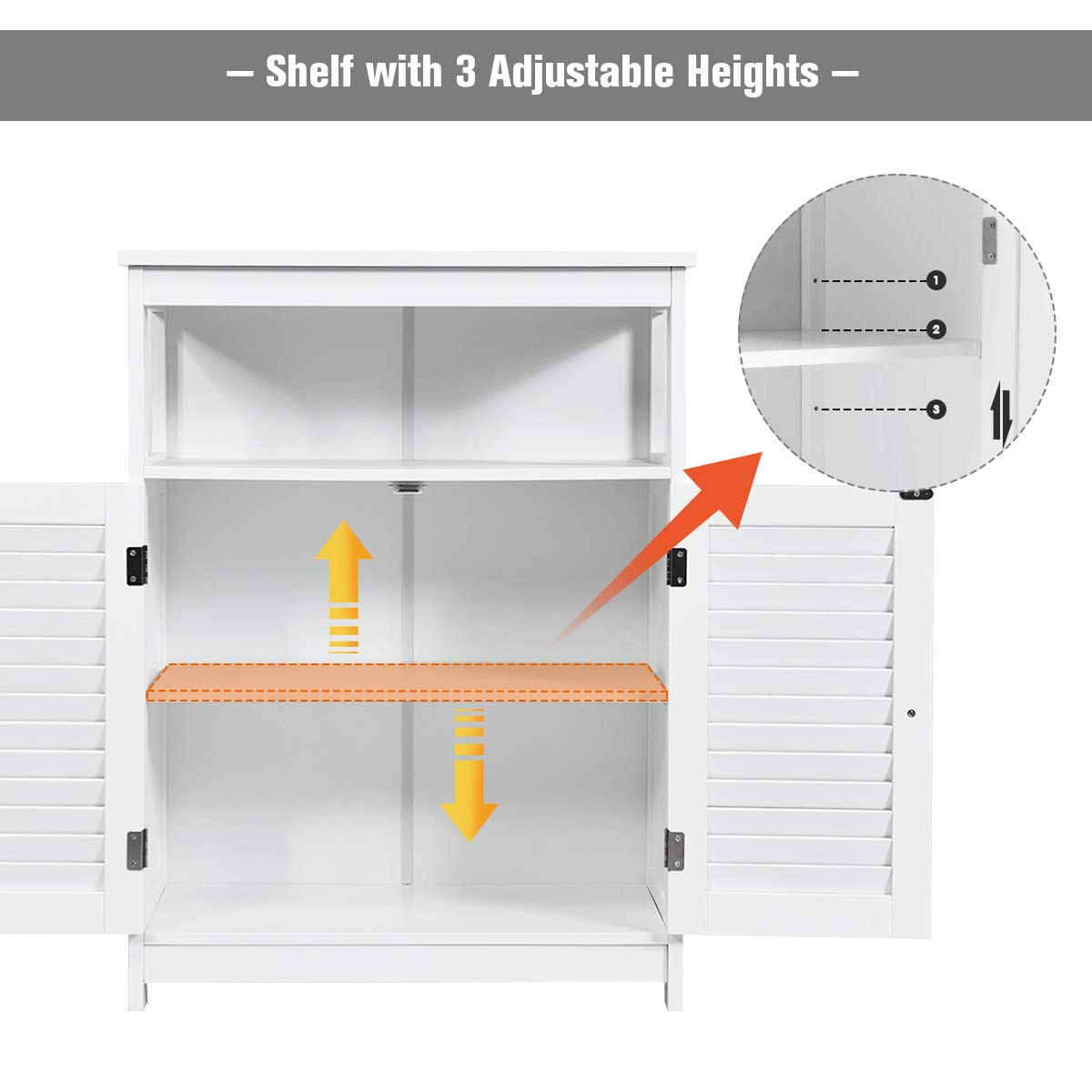 Tangkula Bathroom Floor Cabinet, Wooden Freestanding Storage Cabinet with Double Shutter Door & Adjustable Shelf, Storage Cabinet for Bathroom Living Room (White)
