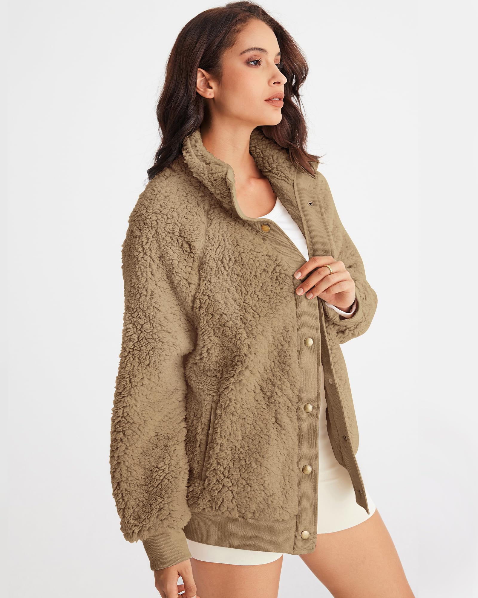 MEROKEETY Women's 2024 Winter Long Sleeve Button Sherpa Jacket Coat Casual Warm Fleece