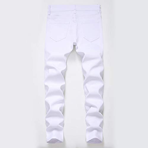 Boy's Stylish Moto Biker Skinny Ripped Wrinkled Stretch Fit Denim Jeans Pants,White,14
