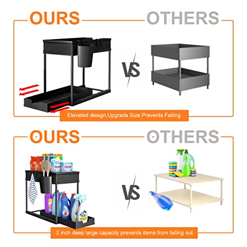 Under Sink Organizers and Storage,2 Tier Multipurpose Under the Sink Organizer, Sliding Kitchen Storage Pull Out Double Shelf Drawer for Bathroom Counter Cabinets, Undersink Hair Tool