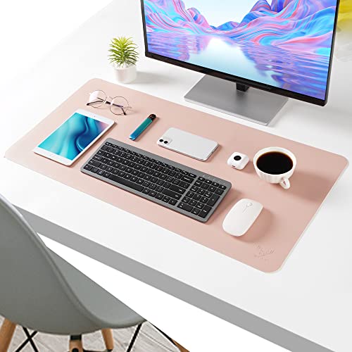 Yikda Dual-Sided Leather Mouse pad Desk mat, PU Leather Desk pad Large Mouse pad, Waterproof Desk Mat for Desktop (31"x15.7" Pink/Silver