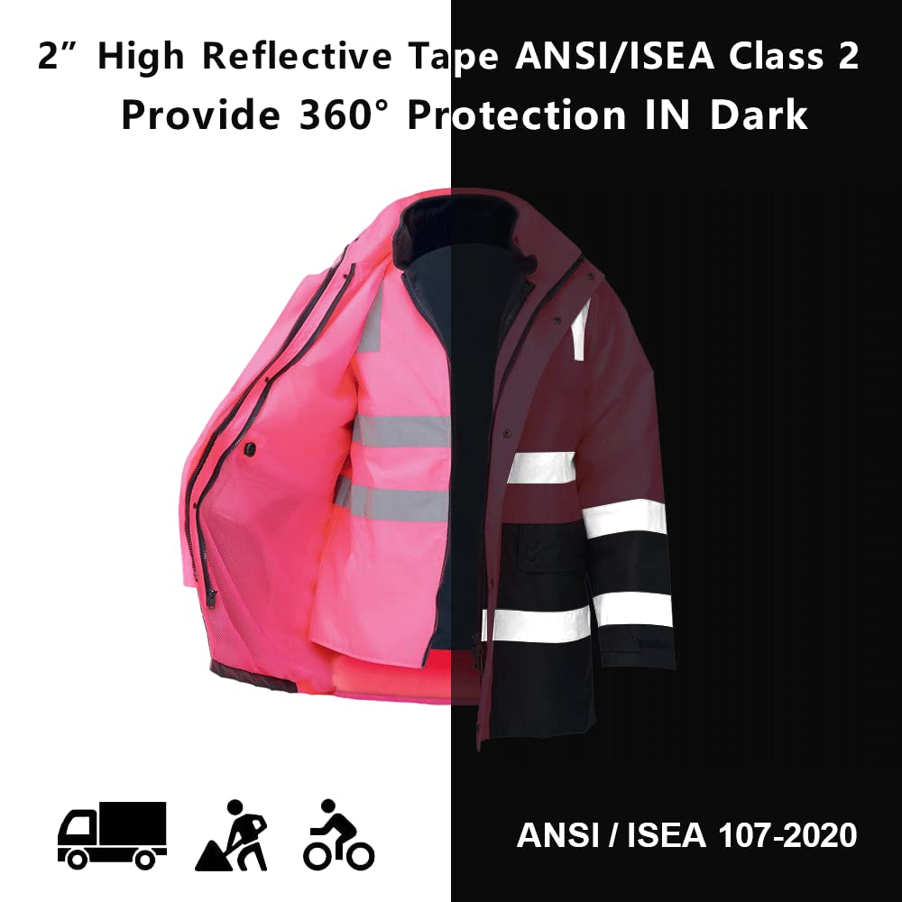 SMASYS Safety High Visibility Oxford 6 in 1 Reflective Jacket Insulated Parka, ANSI Class 3, Construction Protective Workwear