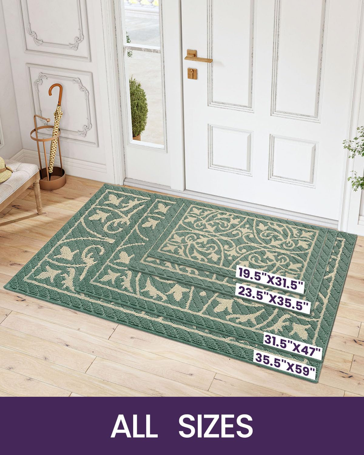 DEXI Front Door Mat Entryway, Inside Entrance Doormat, Non Slip Washable Entry Mats, 23.5x35.5,Dark Sea Green