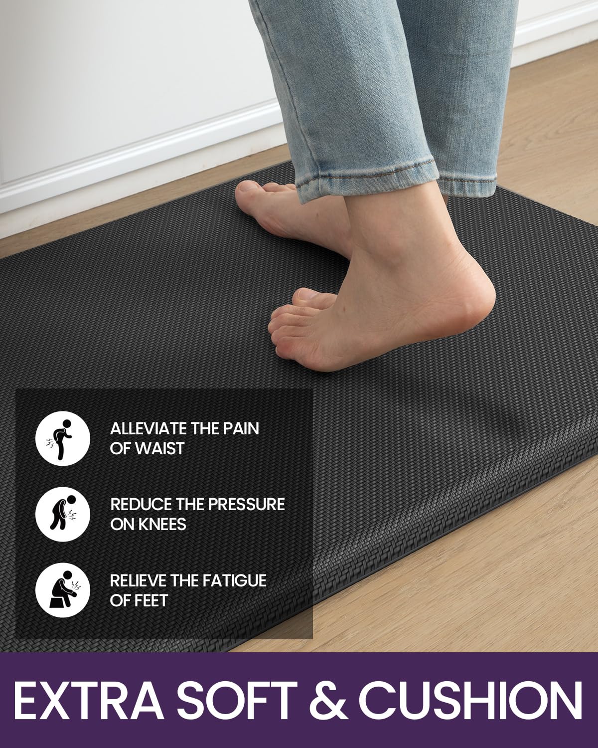 DEXI Kitchen Mat Cushioned Anti Fatigue, Non Slip Waterproof Comfort Standing Floor Rug for Kitchen, Office, Sink, Laundry, 39x20, Black