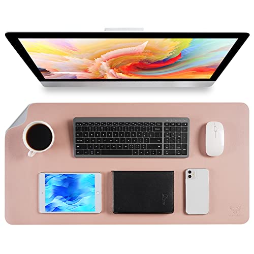 Yikda Dual-Sided Leather Mouse pad Desk mat, PU Leather Desk pad Large Mouse pad, Waterproof Desk Mat for Desktop (31"x15.7" Pink/Silver