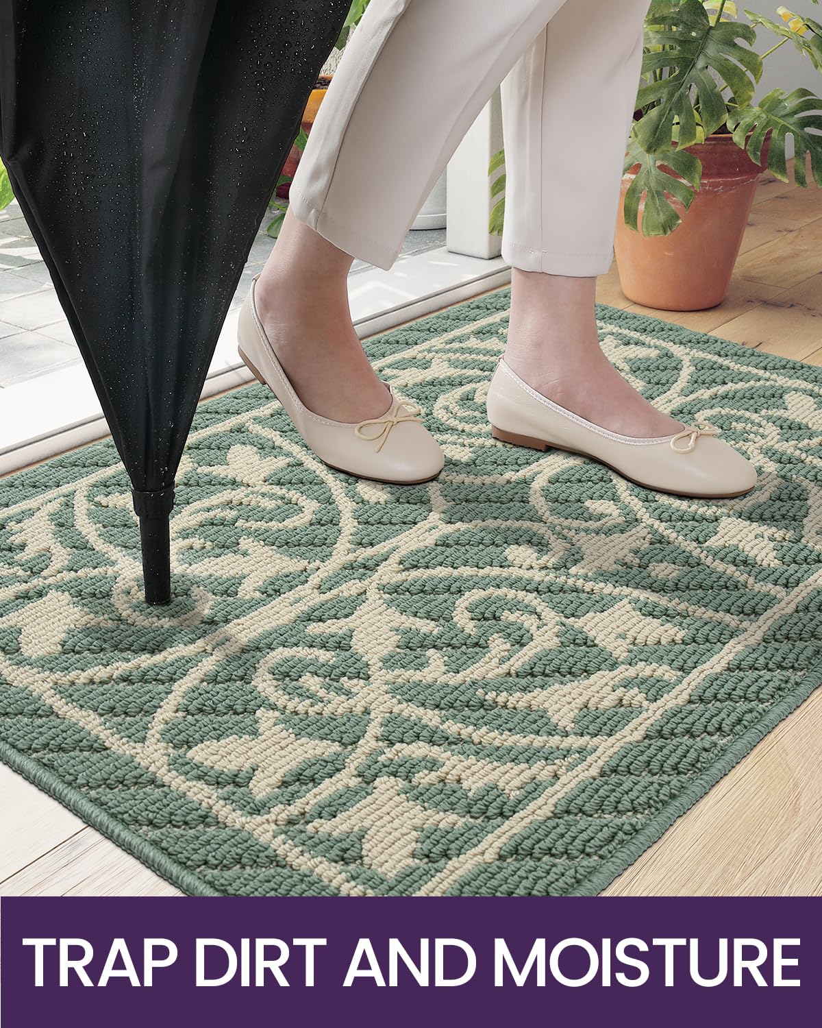 DEXI Front Door Mat Entryway, Inside Entrance Doormat, Non Slip Washable Entry Mats, 23.5x35.5,Dark Sea Green