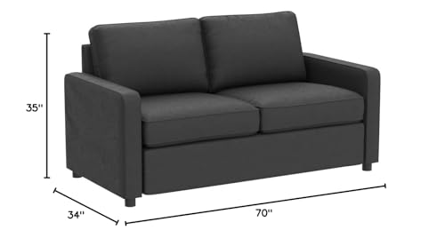 Container Furniture Direct Rosina Convertible Sleeper Sofa with Innerspring Mattress and Durable Metal Frame, 500 lb Capacity, Mid-Century Velvet Pull Out Couch Bed, 70" Wide, Full Size, Midnight