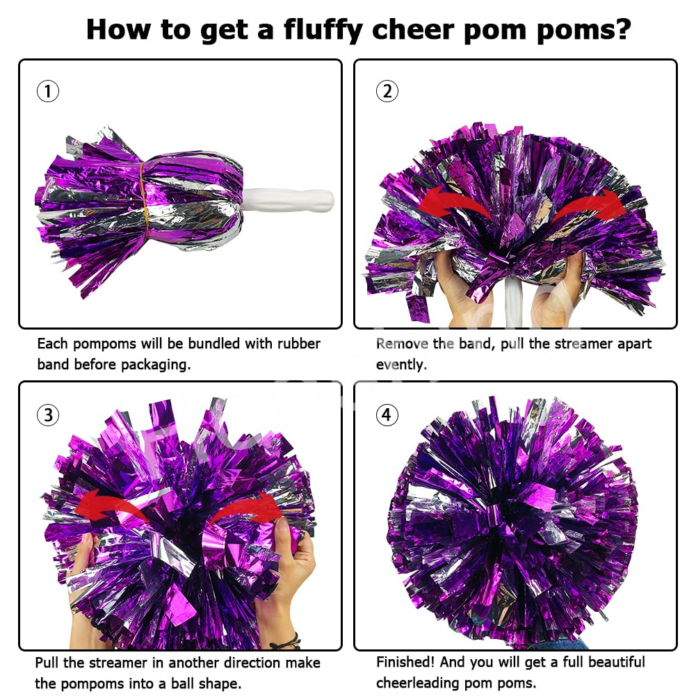 Hooshing 2PCS Red and Black Pom Poms Cheerleading with Plastic Handle Cheer Pompoms for Kids Gifts Team Spirit Sports Cheering
