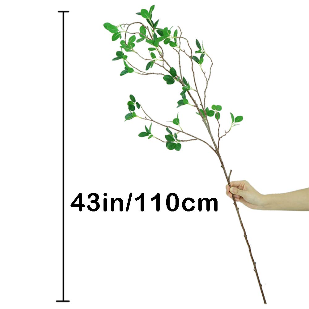 Ollain 43" Artificial Greenery Stems Plants Faux Leaf Green Eucalytus Branches Ficus Twig Fern Fake Green Bushes Shrubs for Home Party Wedding Decoration (4 Pack)