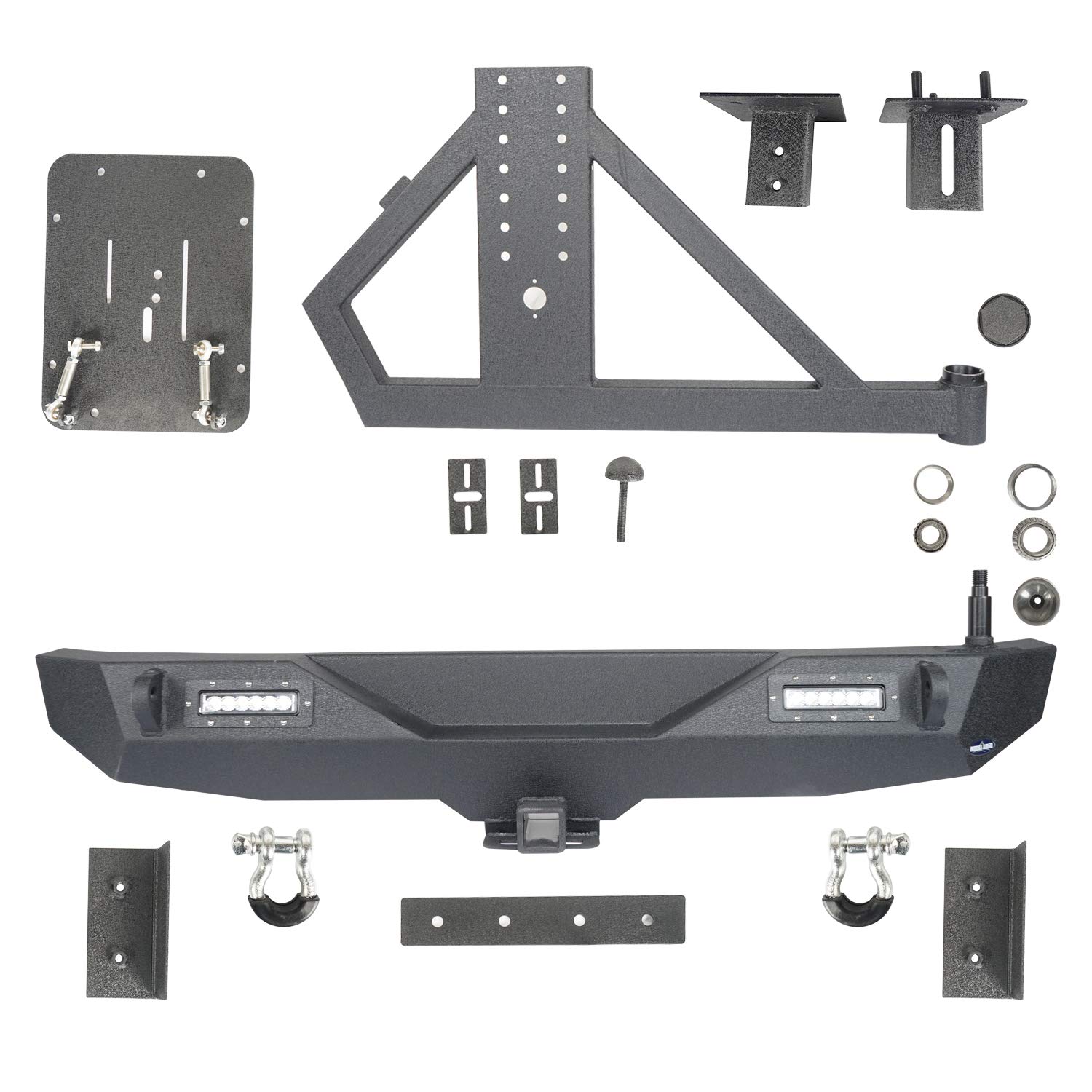 Hooke Road Wrangler JK Rear Bumper with Spare Tire Carrier and 2" Receiver Hitches Compatible with Jeep Wrangler JK & Unlimited 2007-2018