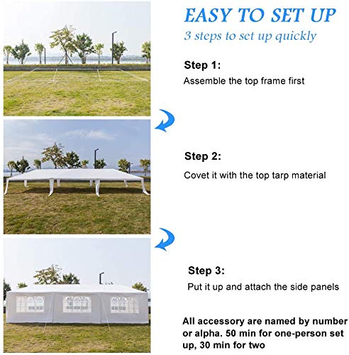 10'x30' Outdoor Canopy Party Wedding Tent,Sunshade Shelter,Outdoor Gazebo Pavilion with Removable Sidewalls Easy Set Gazebo BBQ Pavilion Canopy Cater Events (White/ 8 Removable Sidewalls)