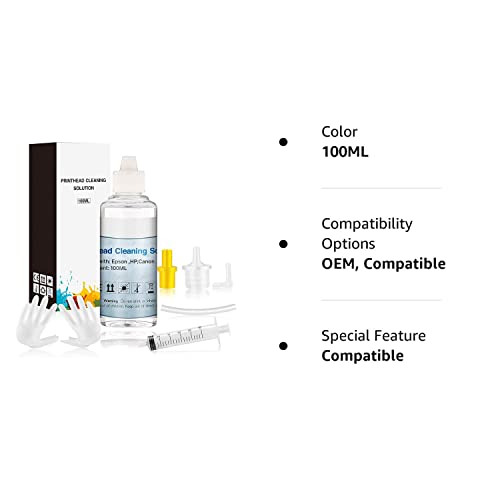 WOKOK Printer Cleaning Kit | Printhead Cleaning Kit | for Inkjet Printers HP/Brother/Epson/Canon WF-7710 WF-3640 7620 8600 8610 8620 WF-2750 WF-2650 ET-2750 ET-2650 C88 Liquid Printers Nozzle(100ml)