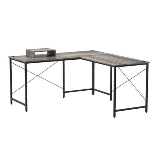 Bestier L Shaped Desk 95.2 Inch 2 Person Long Desk or Reversible Corner Computer Desk for Home Office Large Craft Table U Shaped Gaming Workstation with Monitor Stand & 3 Cable Holes, Gray