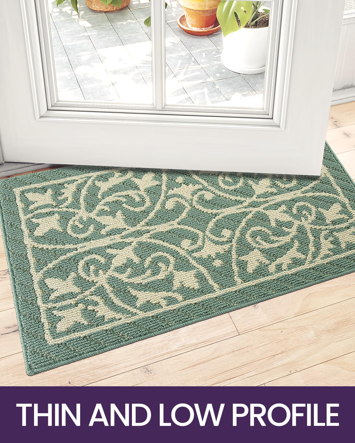DEXI Front Door Mat Entryway, Inside Entrance Doormat, Non Slip Washable Entry Mats, 23.5x35.5,Dark Sea Green