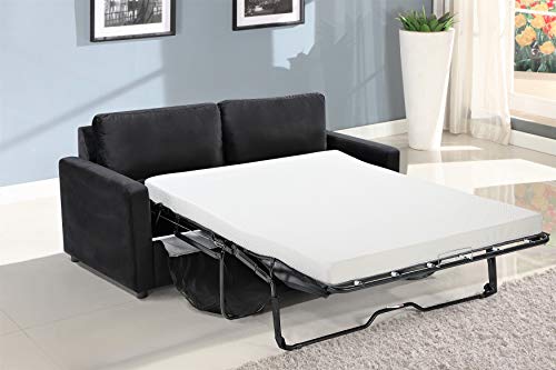 Container Furniture Direct Rosina Convertible Sleeper Sofa with Innerspring Mattress and Durable Metal Frame, 500 lb Capacity, Mid-Century Velvet Pull Out Couch Bed, 70" Wide, Full Size, Midnight