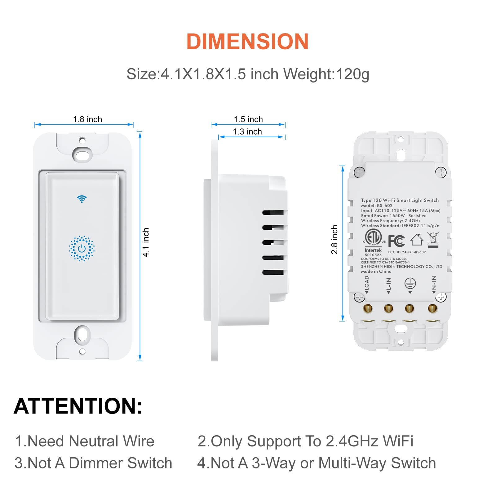 Smart Switch4 Pack, Double Smart Light Switch, Milfra in-Wall WiFi Smart Switch Compatible with Alexa and Google Home, No Hub Required, Neutral Wire Needed,2.4Ghz WiFi only. 4 Pack