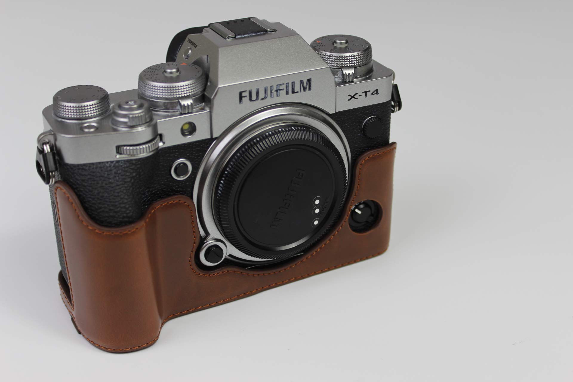 X-T4 Case, BolinUS Handmade PU Leather Half Camera Case Bag Cover Bottom Opening Version for Fujifilm Fuji X-T4 XT4 with Hand Strap (Coffee)