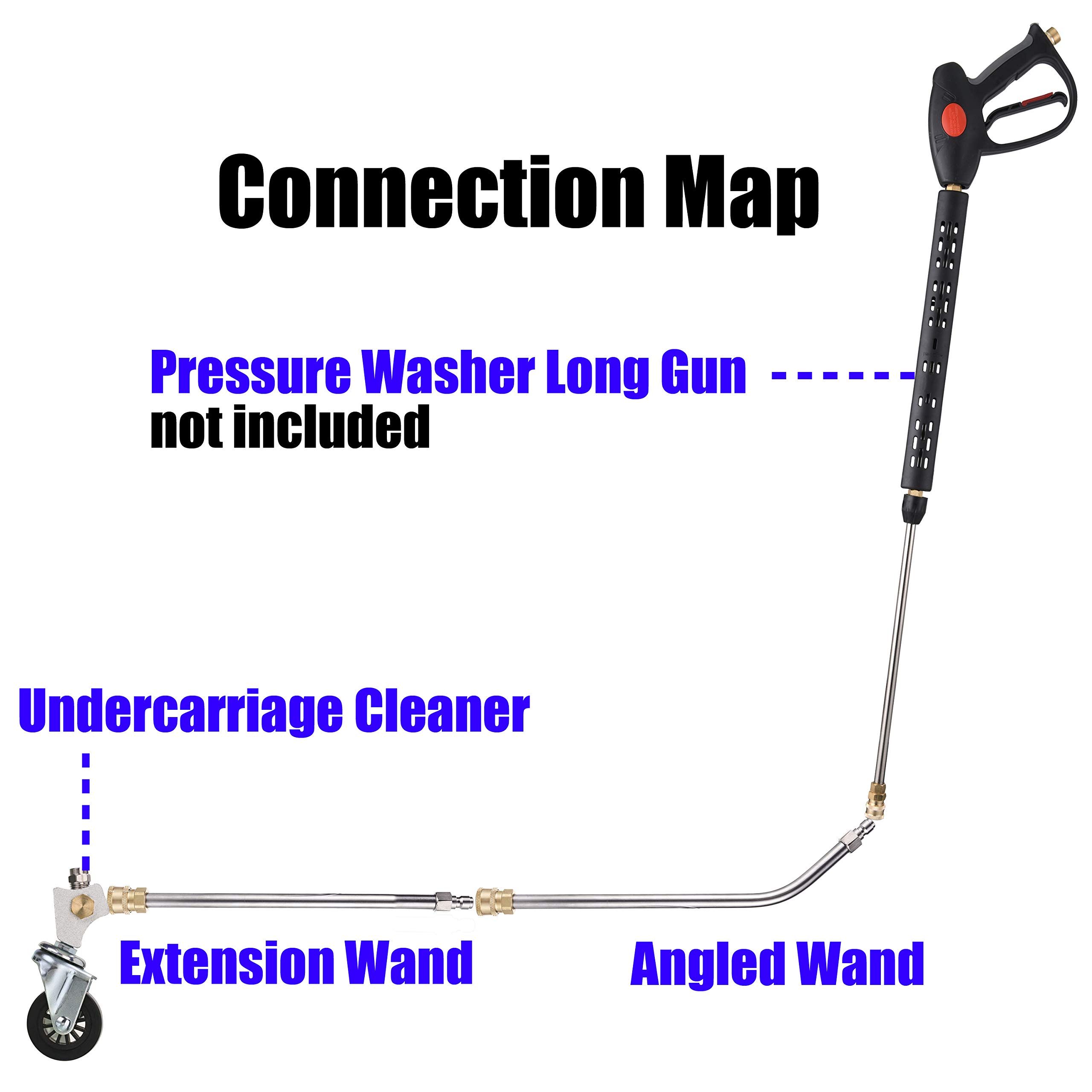 M MINGLE Pressure Washer Undercarriage Cleaner, with 45 Degree Angled Wand，Replacement Pressure Washer Gun with Extension Wand
