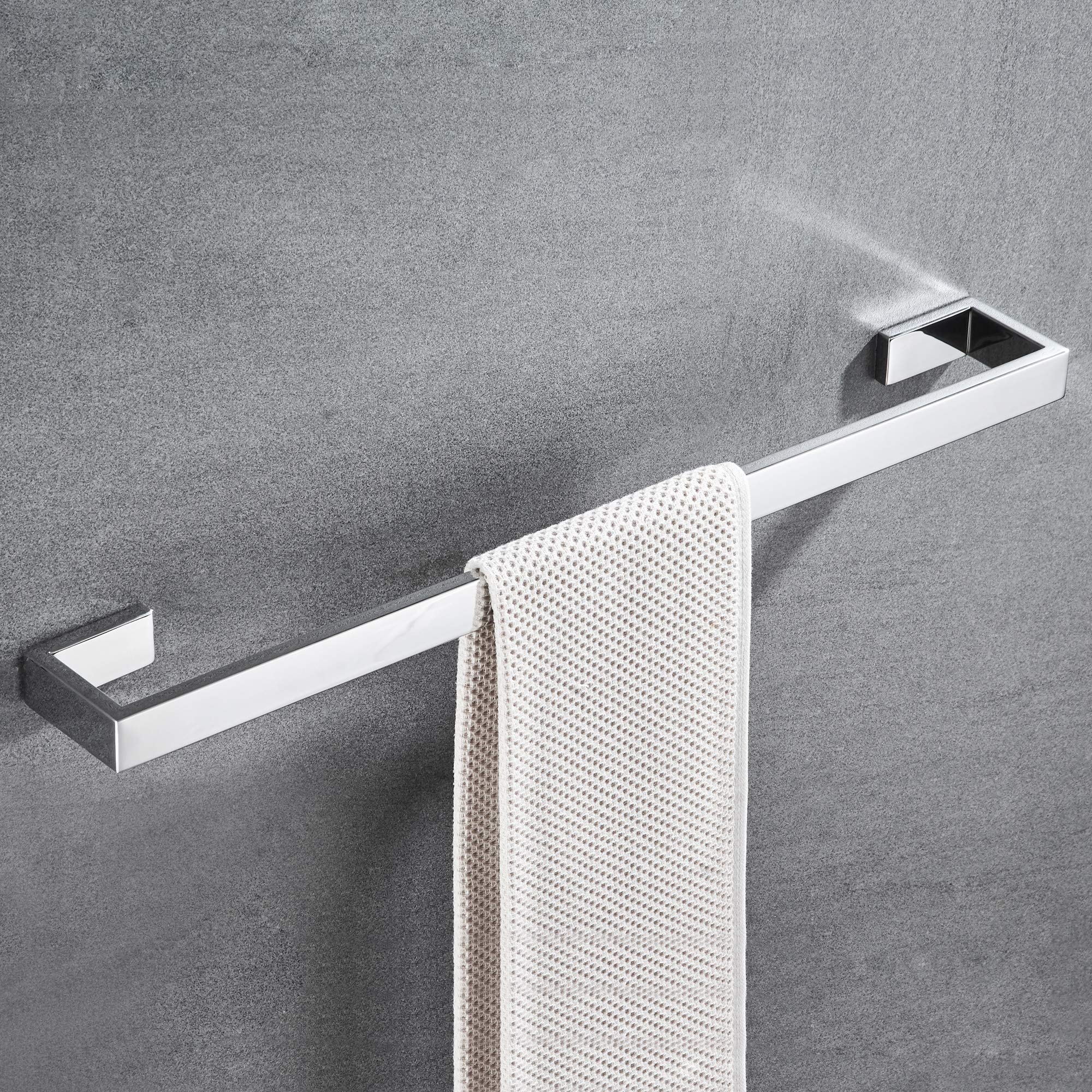 JunSun Polished Chrome Bath Towel Bar 24 Inch - Modern Bathroom Rack Holder - Wall Mounted Single Rod Hardware - Home Decor Rail Shelf Hanger
