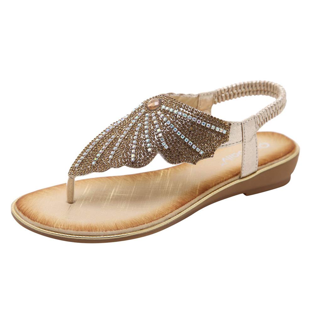Aniywn Ladies Sandals Bohemia Flip Flops Sandals Summer Casual Comfortable Crystal t-Strap Thong Sandals