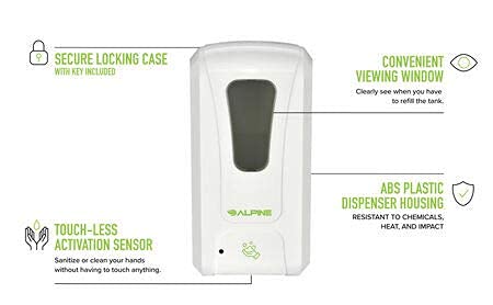 Alpine Automatic Hand Sanitizer Dispenser - Touchless Soap Dispenser for Restaurant, Hospital, School, Hotel, Kitchen and Bathroom -1200mL Foam White