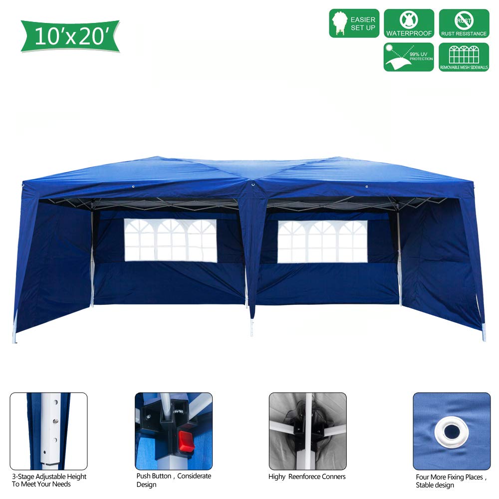 Henf Outdoor 10x20ft Pop Up Canopy Instant Tent Shelter with Removable Sidewalls for Outdoor Party Wedding Commercial Activity Pavilion BBQ Beach Car Shelter