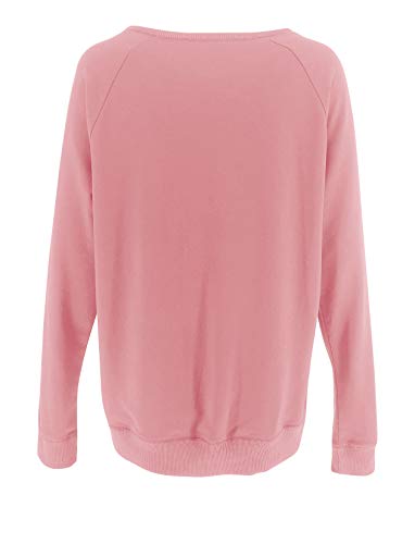 PRETTODAY Women's Casual Crew Neck Sweatshirts Raglan Long Sleeve Solid Tunic Tops Loose Pullovers Pink
