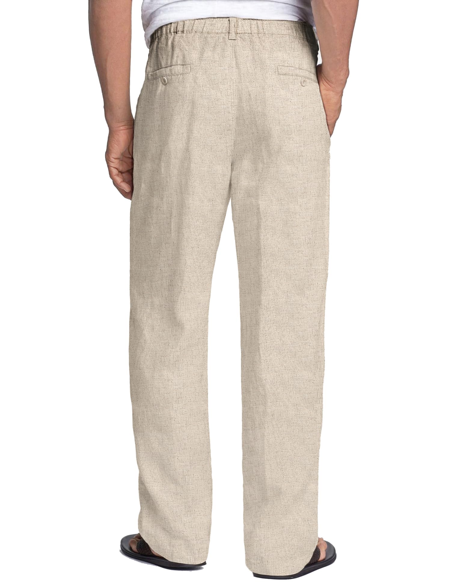 COOFANDY Men's Casual Linen Pants Cotton Elastic Waist Drawstring Trousers (Khaki, XL)