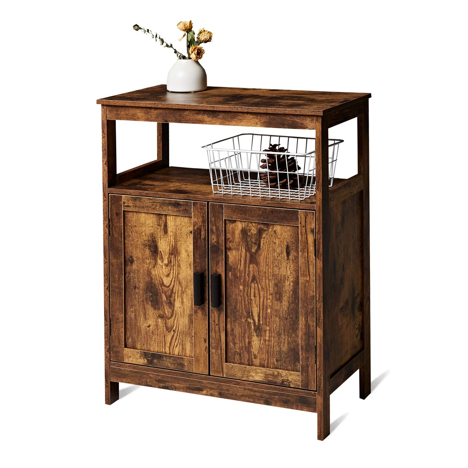 Tianlang Retro Industrial Storage Cabinet, Cupboard with 1 Adjustable Shelf and 2 Doors, Multifunctional Cabinet for Living Room, Kitchen, Enterway, Stable Wood Frame, Retro Brown LJBC002F