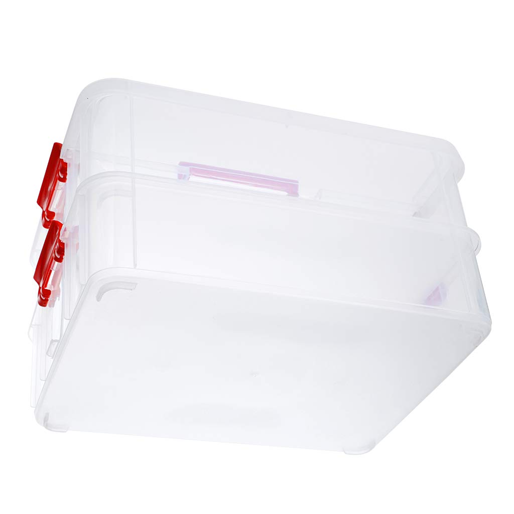 BTSKY 2 Layer Stack & Carry Box, Plastic Multipurpose Portable Storage Container Box Handled Organizer Storage Box for Organizing Stationery, Sewing, Art Craft, Jewelry and Beauty Supplies(Red)