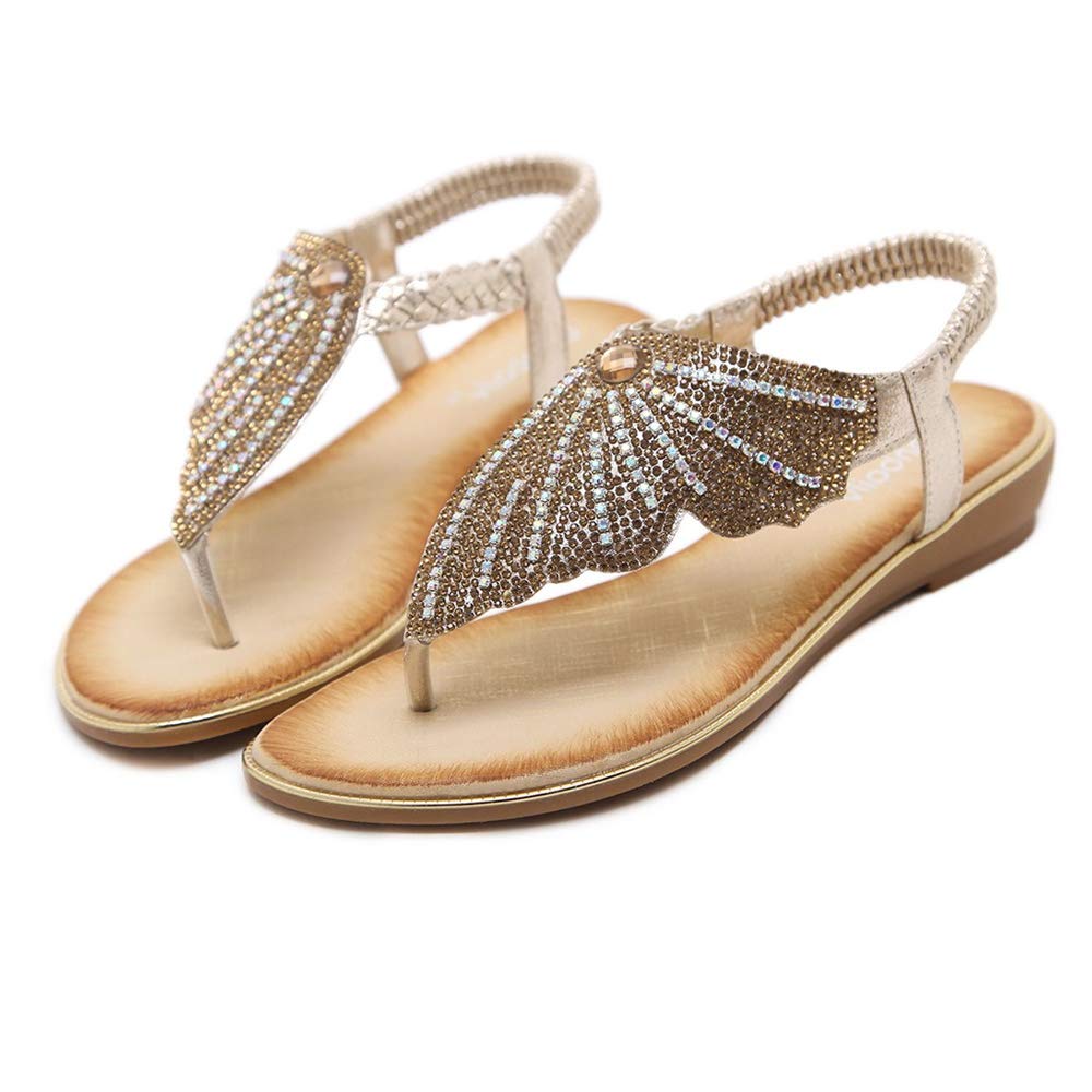 Aniywn Ladies Sandals Bohemia Flip Flops Sandals Summer Casual Comfortable Crystal t-Strap Thong Sandals